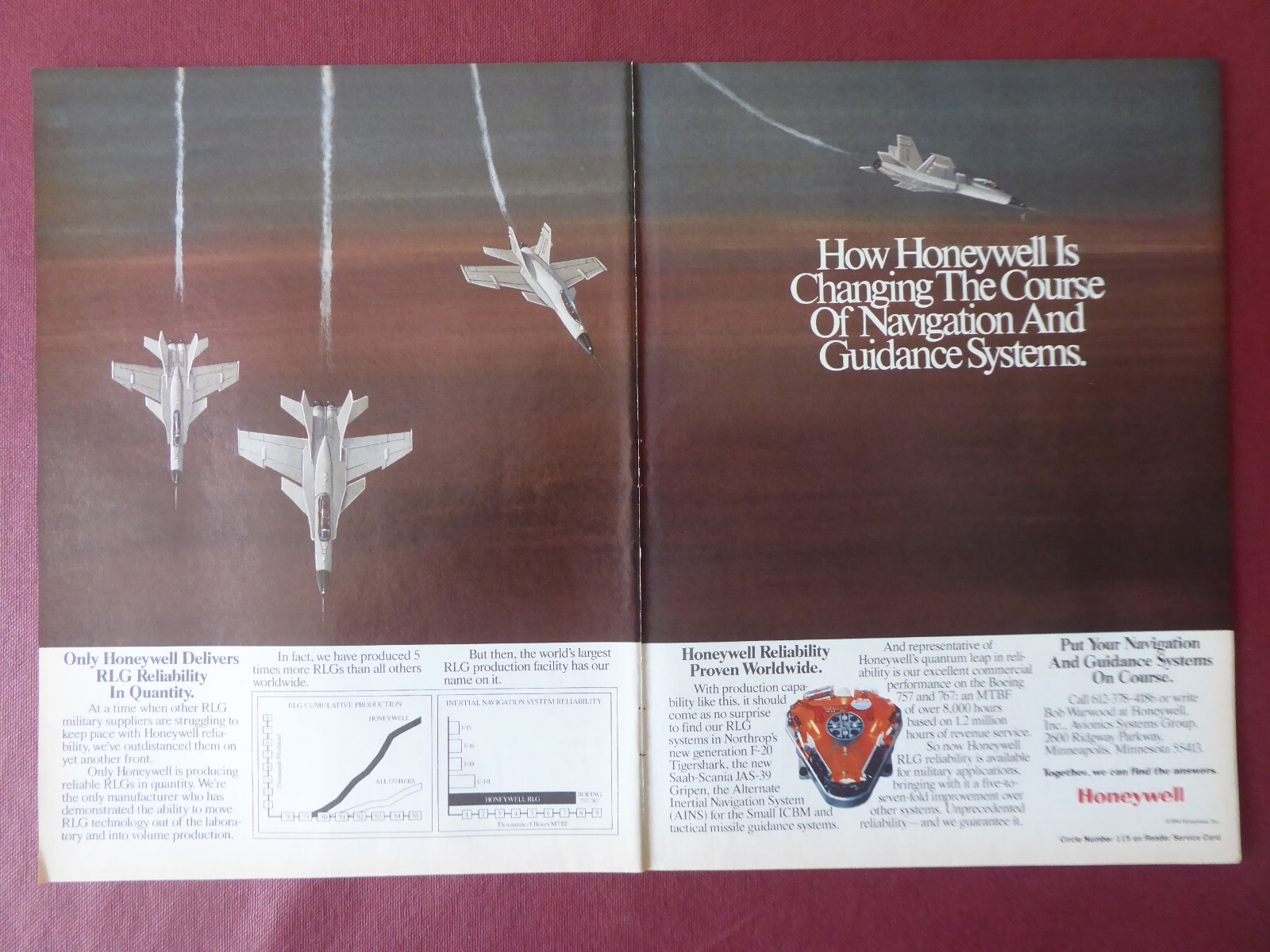 12/1984 PUB HONEYWELL RLG RING LASER GYRO INERTIAL NAVIGATION ORIGINAL ...