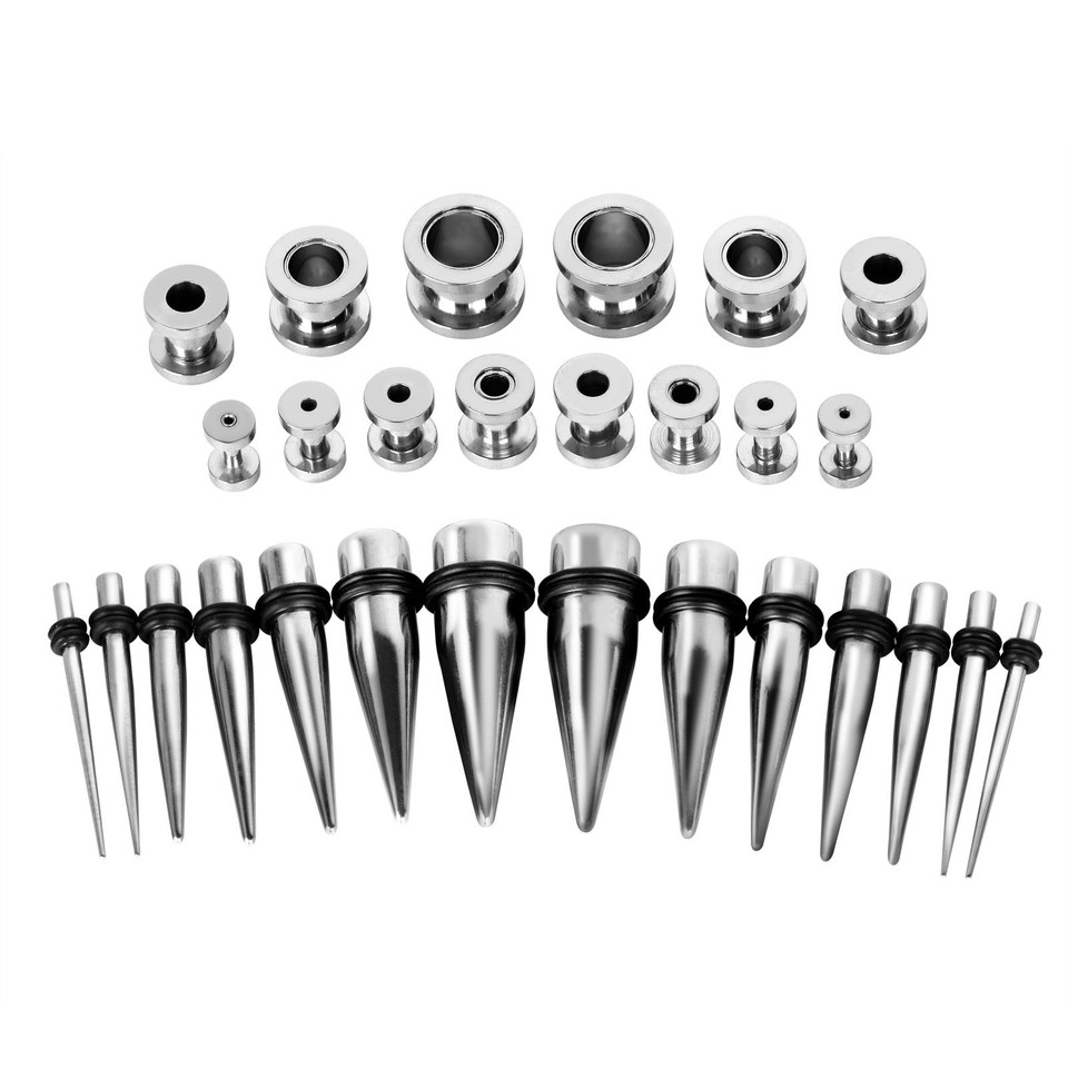 24PC Ear Stretching Kit 12G-00G Beginner Gauge Surgical Steel Taper ...