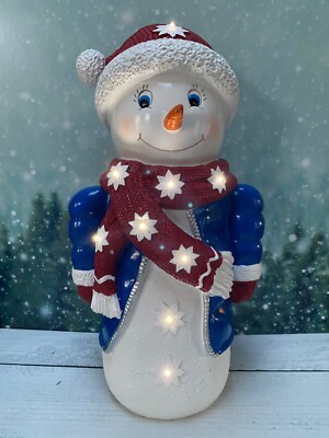 18.5” LED Resin Light Up Snowman Statue 2 Light Modes Super Cute ...