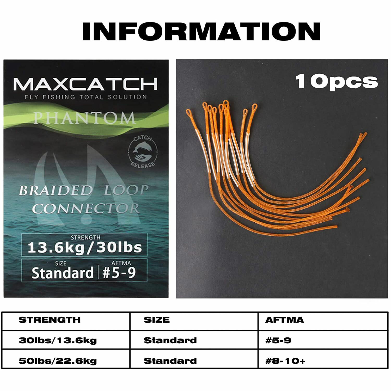 Maxcatch 10pcs 30LB/50LB Braided Fly Fishing Leader Loop Connector For ...