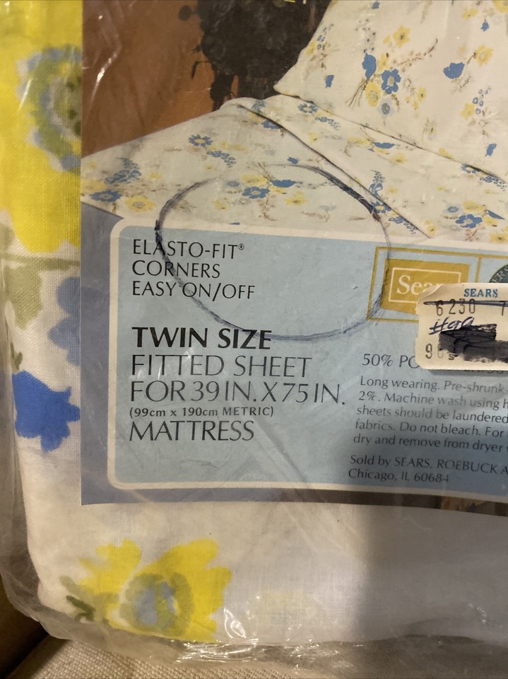 Vintage Sears Sheet Set Misty Garden White Floral Twin Fitted & Flat ...