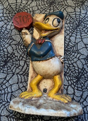 Vintage Disney Donald Duck Holding a Stop Sign 8" Cast Iron Door Stop ...