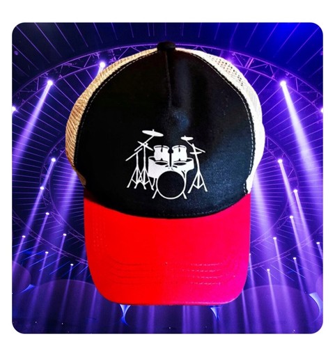 DRUMS Hat Trucker Drummer Gift Baseball Cap Snapback Drumkit Red Black ...