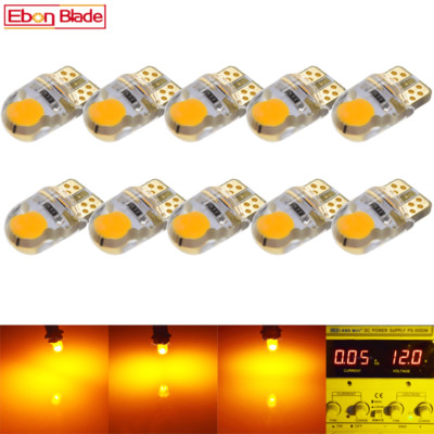 10 x Amber Orange Yellow T10 W5W COB 2 SMD Silicone LED Light Bulb Lamp ...
