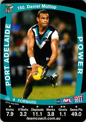 2011 PORT ADELAIDE POWER AFL Card DANIEL MOTLOP Teamcoach | eBay