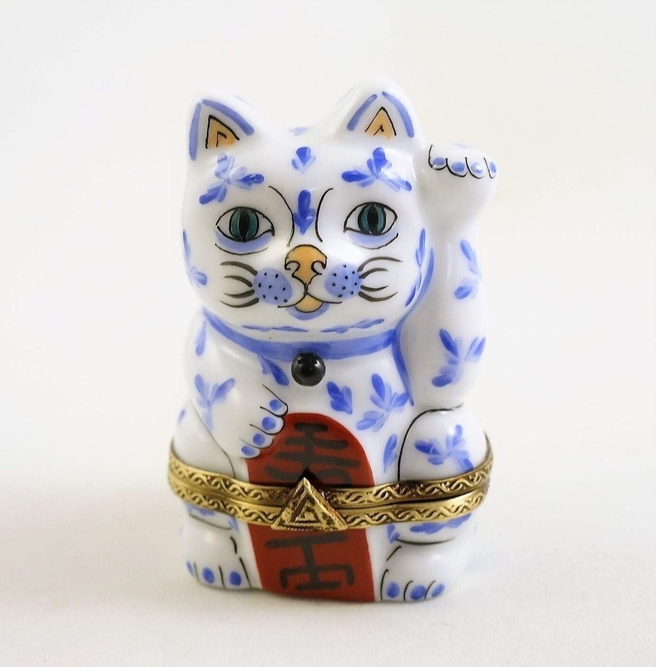 New French Limoges Trinket Box Japanese Lucky Cat Maneki Neko Rem ...