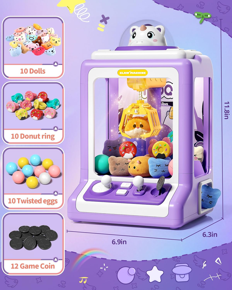 Claw Machine for Kids, Mini Vending Machine with Game Coins & Music ...