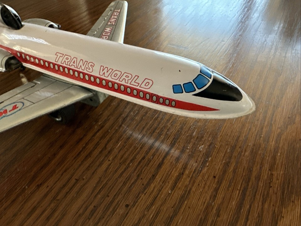Vintage "TWA" Boeing 727 Airplane Friction Powered, Tin, 2pc 10-1/2 ...