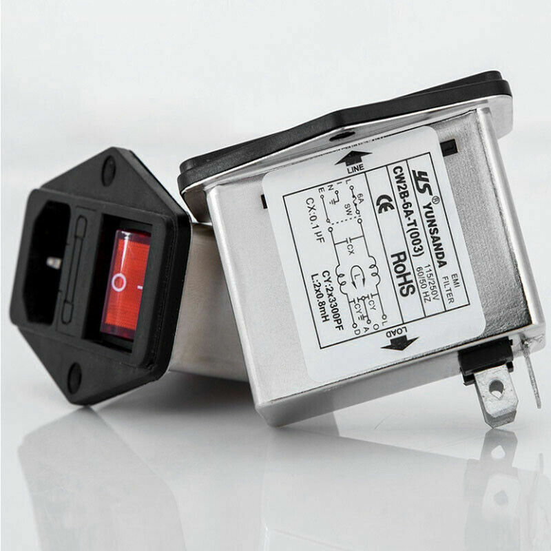 1PC CW2B-6A-T(003) Single-phase AC Power Filter Socket 220V Red with ...