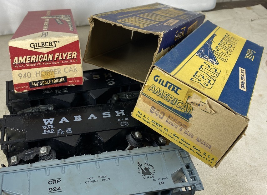 3 Vintage American Flyer Train Cars 640 Wabash Hopper 924 Covered ...