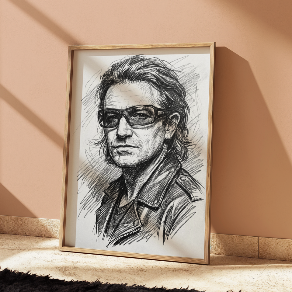 BONO U2 DRAWING PRINT PORTRAIT SKETCH 8" x 10" BONO U2 WALL ART HOME ...