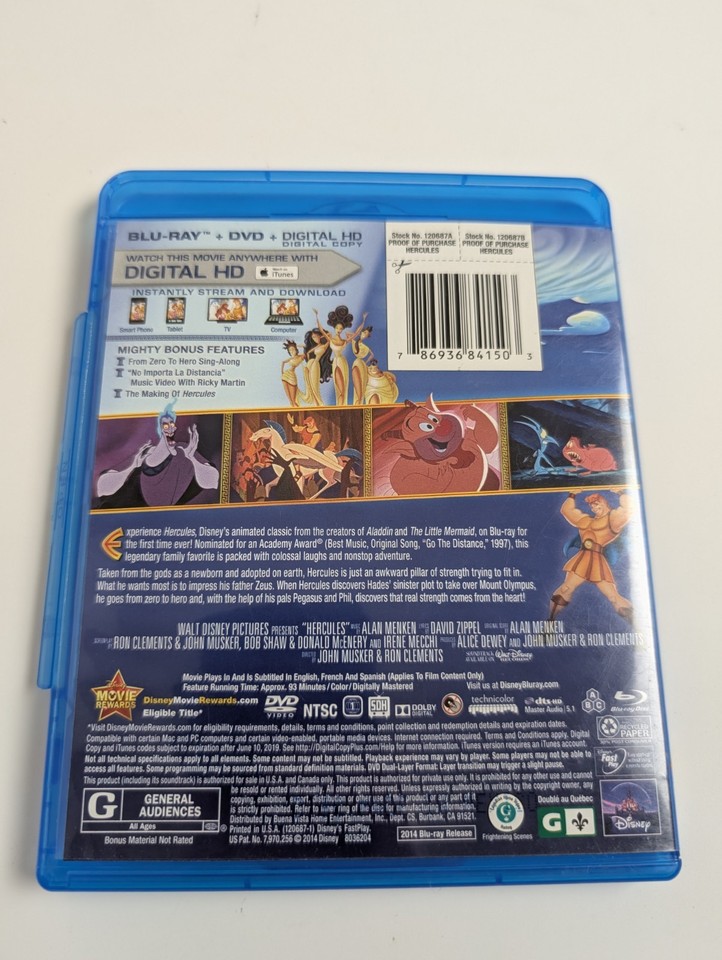 Disney Hercules Blu-ray DVD Digital HD Special Edition Animated Family ...