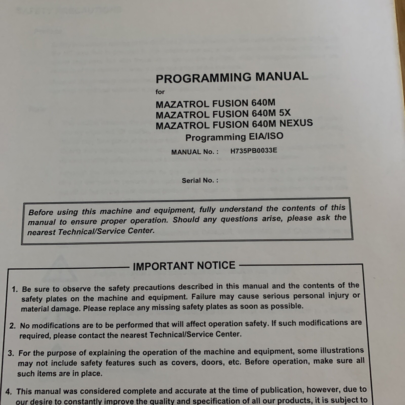 Mazak Mazatrol Fusion 640M Nexus Programming Manual - M226 | eBay