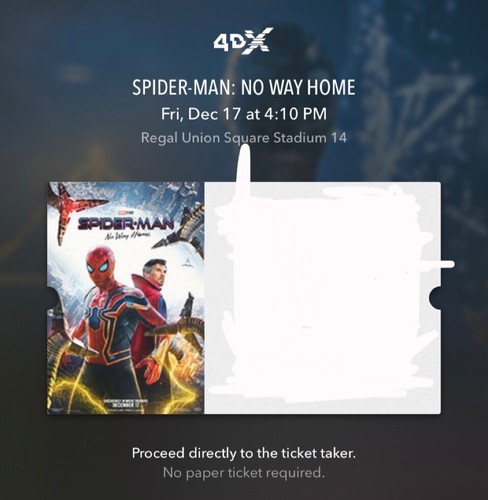 Spiderman no way home Regal Tickets,NY Manhattan,4DX,Payment-QR Code is ...