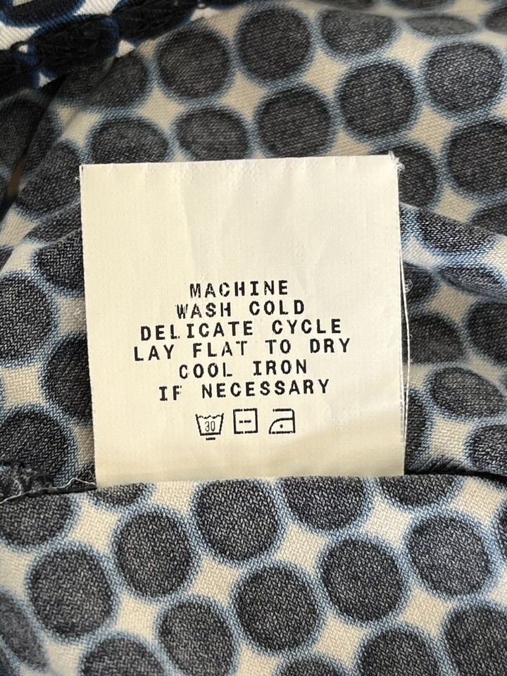 STUDIO M Women's Blue Black Ivory Dot Print Slinky Blouse Stretch 3/4 ...