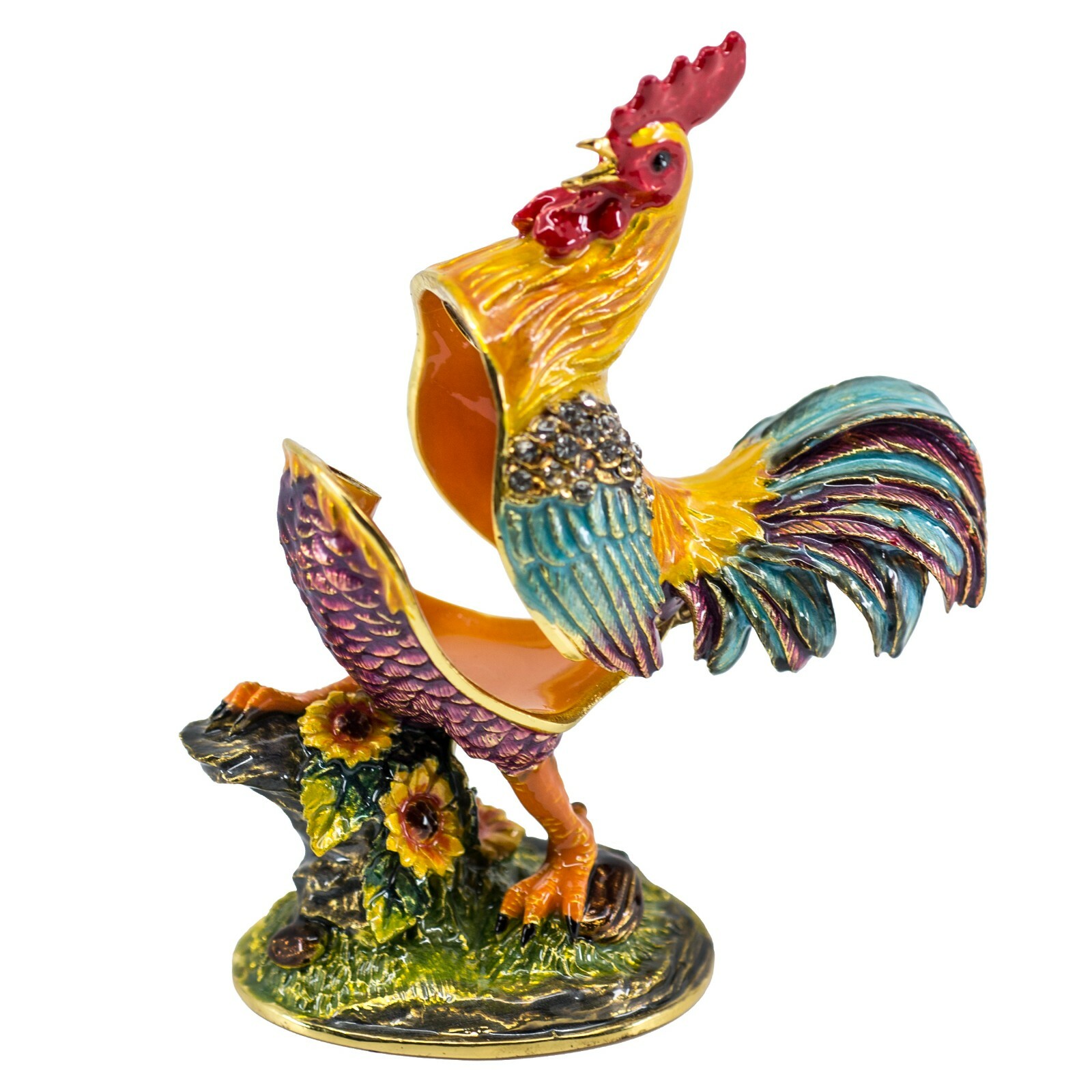 Bejeweled Enameled Pewter Rooster Chicken Trinket Box With Crystals 3.5 ...
