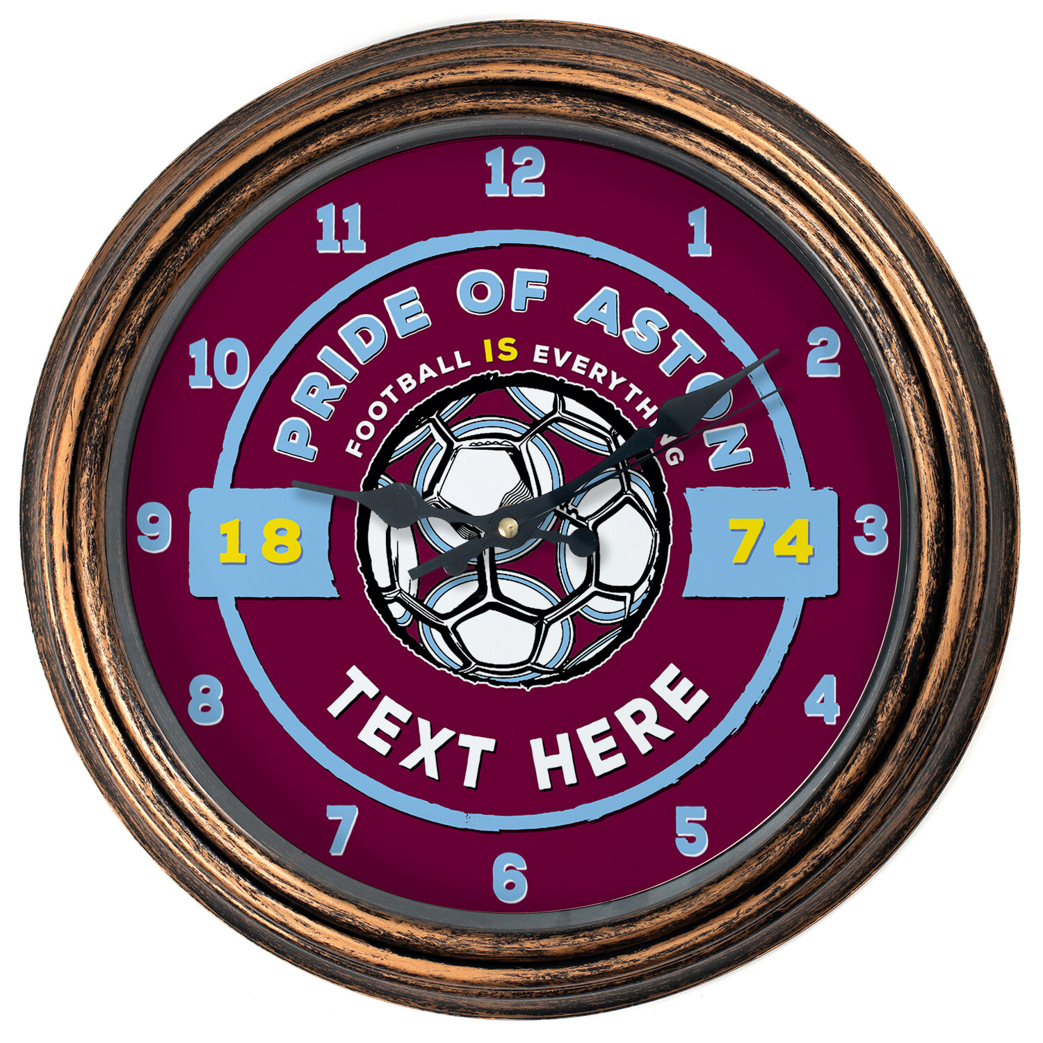 Personalised Aston Villa Clock Football Fan Bar Round Hanging Wall Gift ...