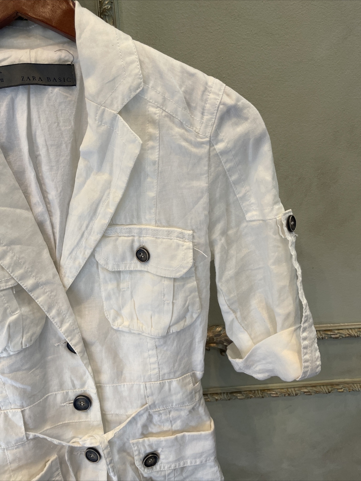 Zara White Linen Safari Blazer/Jacket Size Small EUC! - Gem