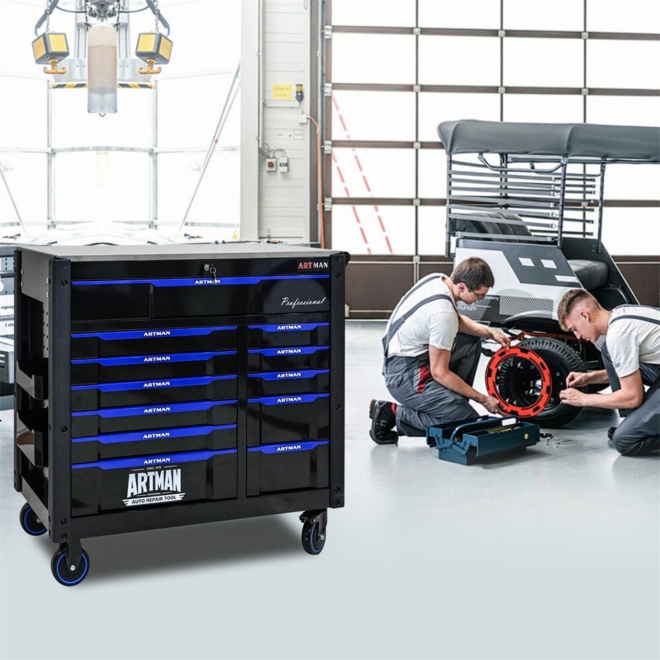 12 Drawers Rolling Tool Box Cart Tool Storage Cabinet Steel Lockable ...