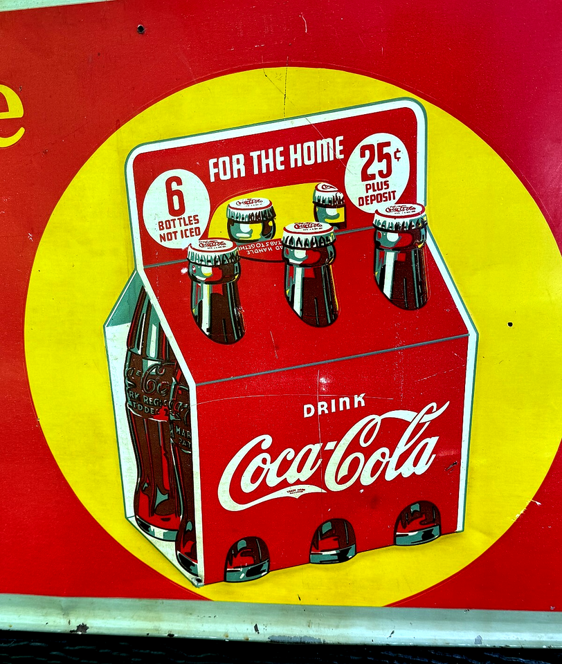 Vintage early Metal 1938 Coca Cola Soda Pop 6 pack bottle sign 54 by 18 ...