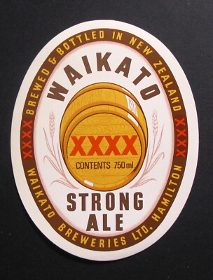 Waikato Breweries Ltd WAIKATO STRONG ALE oval beer label NEW ZEALAND ...