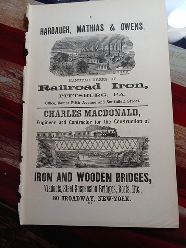 1872 print Ad HARBAUGH MATHIAS & OWENS Railroad Iron Factory Picture ...