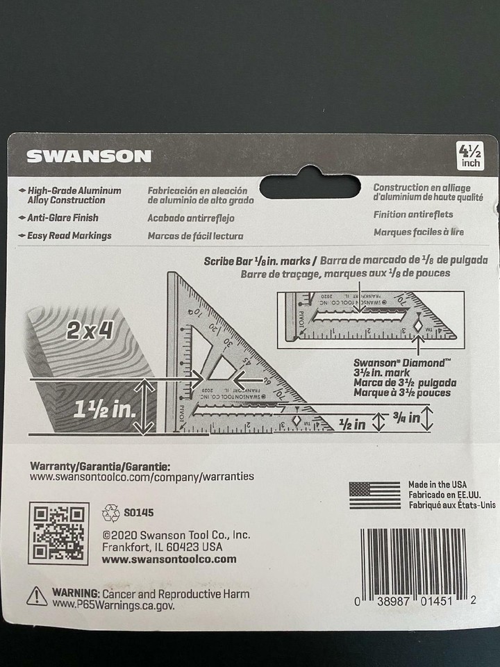 SWANSON 4 1/2 INCH SPEED TRIM SQUARE S0145 PERFECT FOR MOULDING USA ...