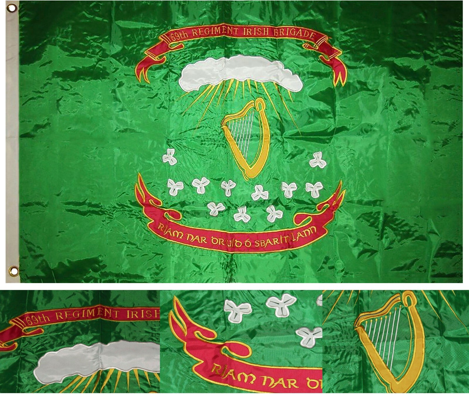 3x5 Embroidered Sewn Irish 69th Regiment 300D Nylon Flag 3'x5' Banner ...