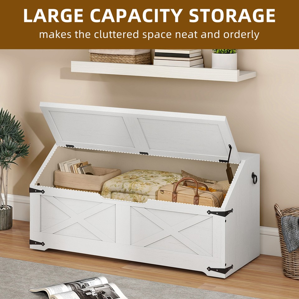 39.4'' Storage Bench Wood Storage Trunk Chest Storage Box Organizer w ...