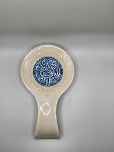 Longaberger Pottery American Craft Cornflower Blue Rooster Spoon Rest ...