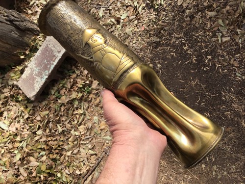 WW1 Trench Art Brass Artillery Shell With Embossed Portraits of Soldier ...