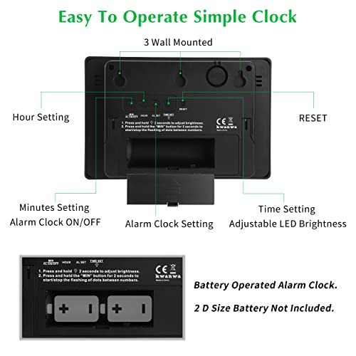 Alarm Clock, 8" Large Screen Display, Digital Clock, Black Case-red Led ...