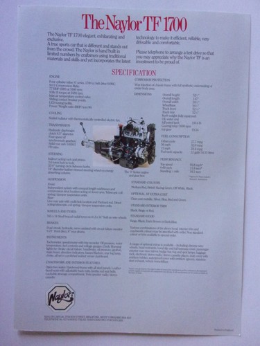 NAYLOR TF 1700 Kit Car orig 1984 1985 1986 UK Mkt Sales Leaflet ...