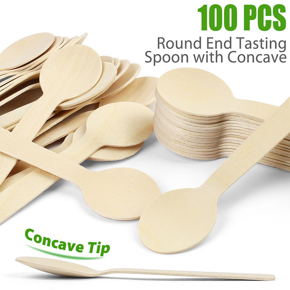Disposable Wooden Spoons Wood Cutlery Spoon Tasting Sampling Taster ...