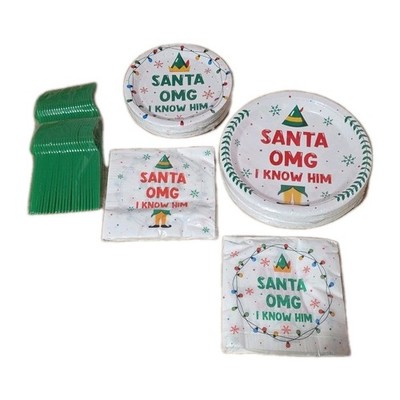 192 Pc, Santa Omg Themed Disposable Tableware, Christmas Dinnerware For ...