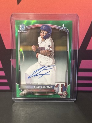 2025 Bowman Cody Freeman Auto Green Refractor #/99 1st Bowman Rangers ...