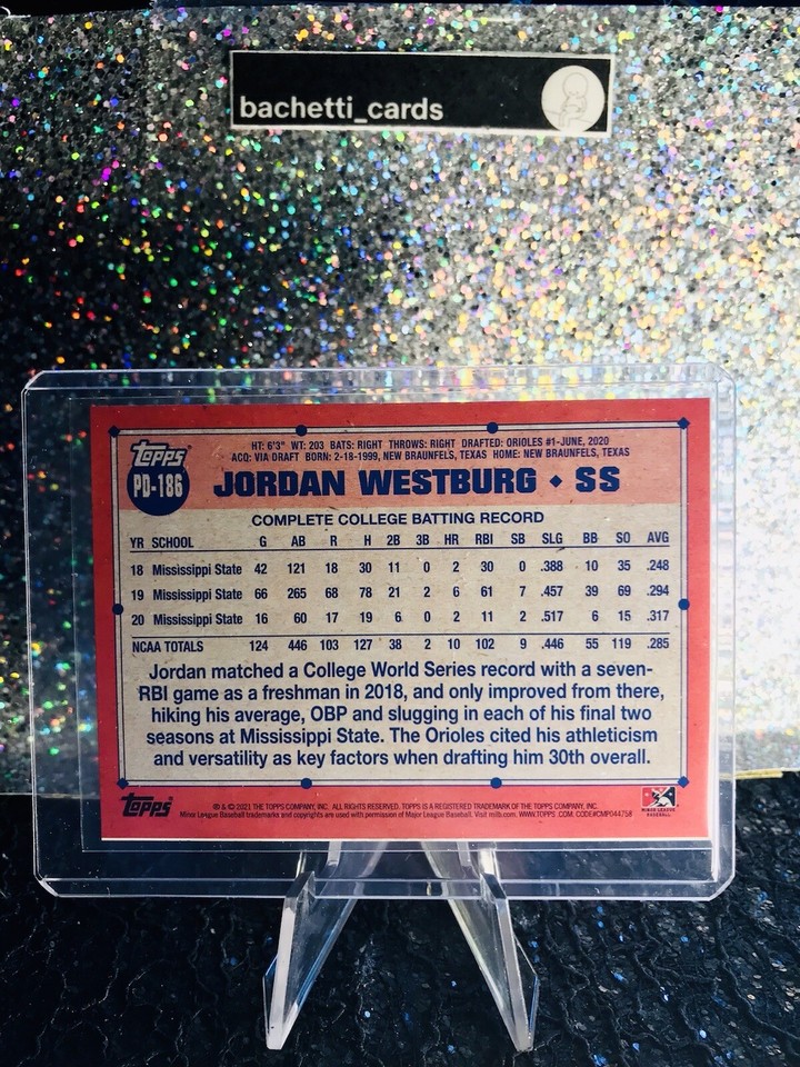 Jordan Westburg 2021 Topps Pro Debut Orioles PD-186 Rookie RC | eBay