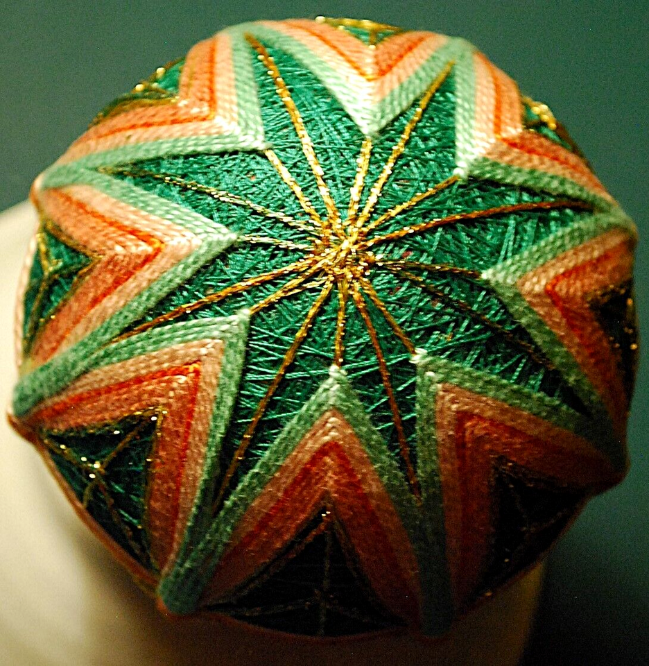 Vtg JAPANESE TEMARI THREAD HAND BALL Traditional Handmade FOLK ART Teal ...
