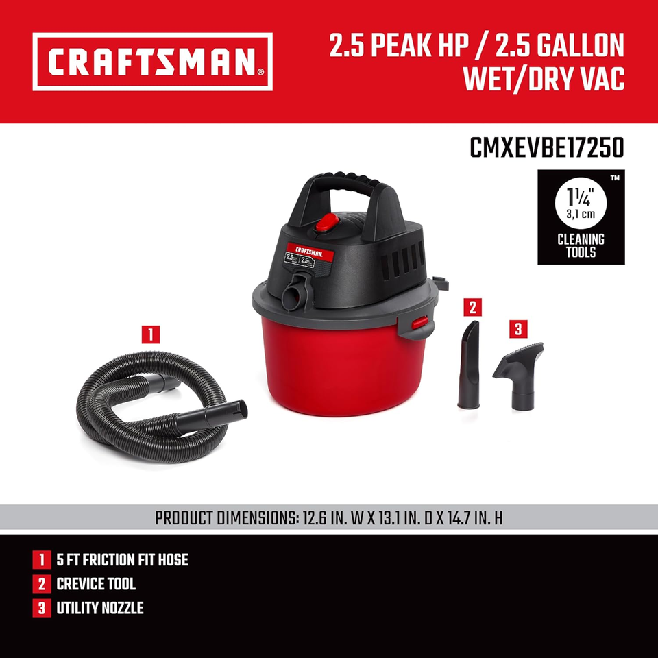 CRAFTSMAN SHOP VAC 2.5 Gallon 2.5 Peak HP Wet Dry Vacuum Cleaner ...