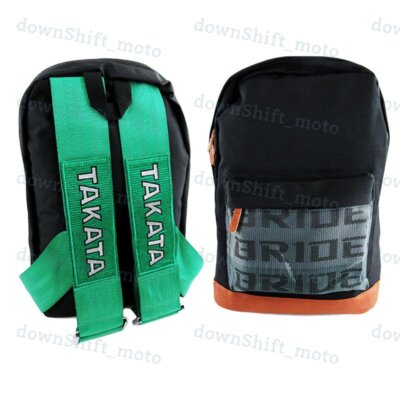 JDM BRIDE RACING BACKPACK WITH GREEN RACING HARNESS ADJUSTABLE SHOULDER ...