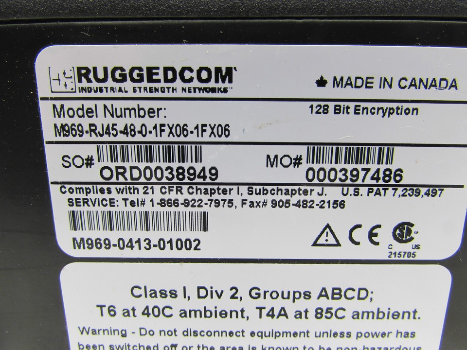 RUGGEDCOM , M969-RJ45-48-0-1FX06-1FX06 , MANAGED ETHERNET SWITCH MAKE ...
