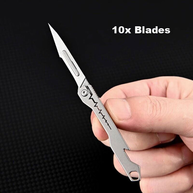 Mini Titanium Pocket Utility Folding Knife Scalpel Blades Opener ...
