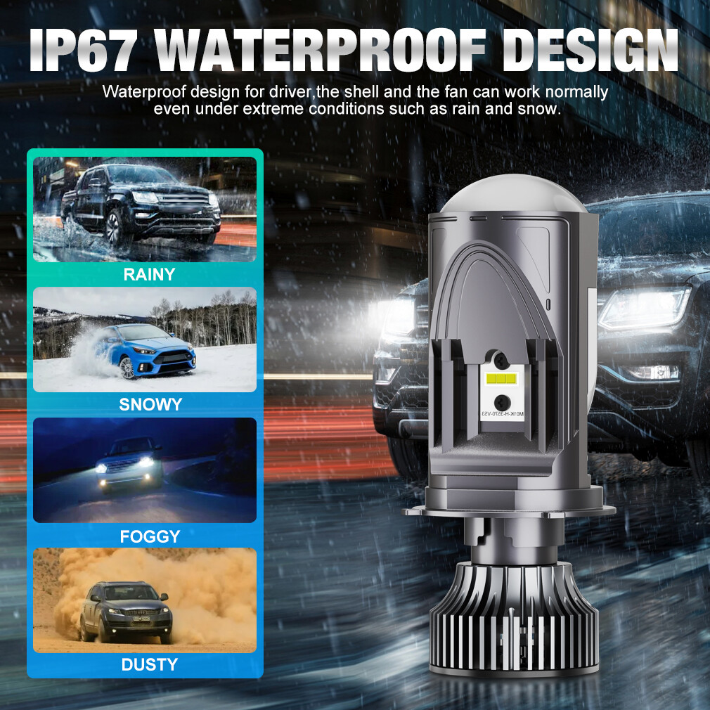 2Pcs H4 Mini Bi-LED Projector Lens LED Headlight Hi-Lo 30000LM 130W ...