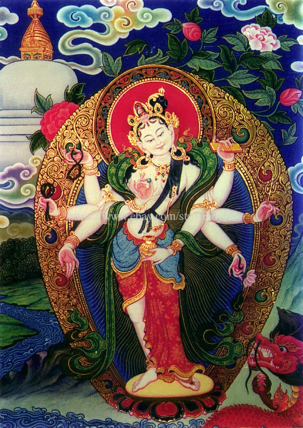 Chenrezig Amogapasha Tibetan thangka paper poster cool wall decor | eBay