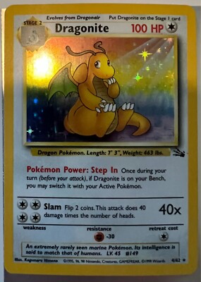 Dragonite Pokemon Fossil Holo 4/62 TCG Great Shape! Beautiful #4 ...