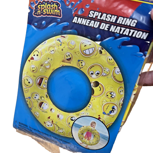 Splash-N-Swim Yellow Emoji Inflatable Ring Outdoor Water Tube Pool Toy ...