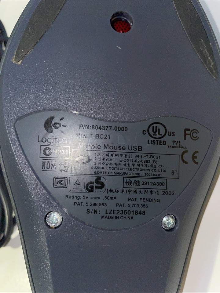 Logitech Ambidextrous Trackman Marble USB T-BC21 Mouse Trackball ...