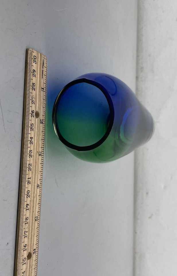 Murano Style Art Glass Vase Sommerso Blue Green Mid Century Modern 8 ...