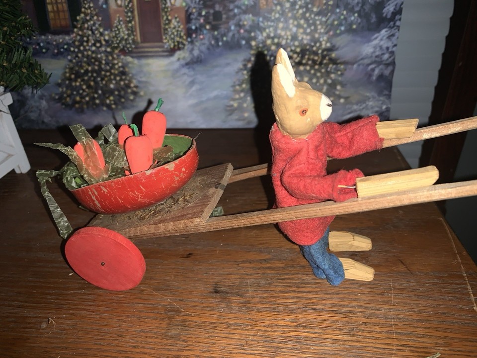 Antique Composition Head Rabbit +Wooden Arms/Legs Pulls Egg Candy ...