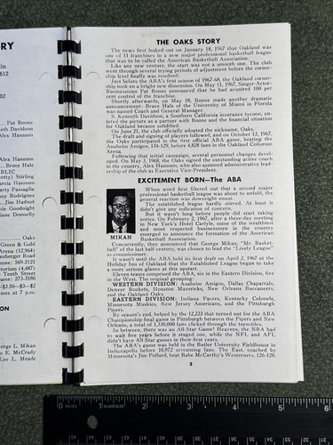 1968 1969 Oakland Oaks, ABA, basketball team media guide Larry Brown ...
